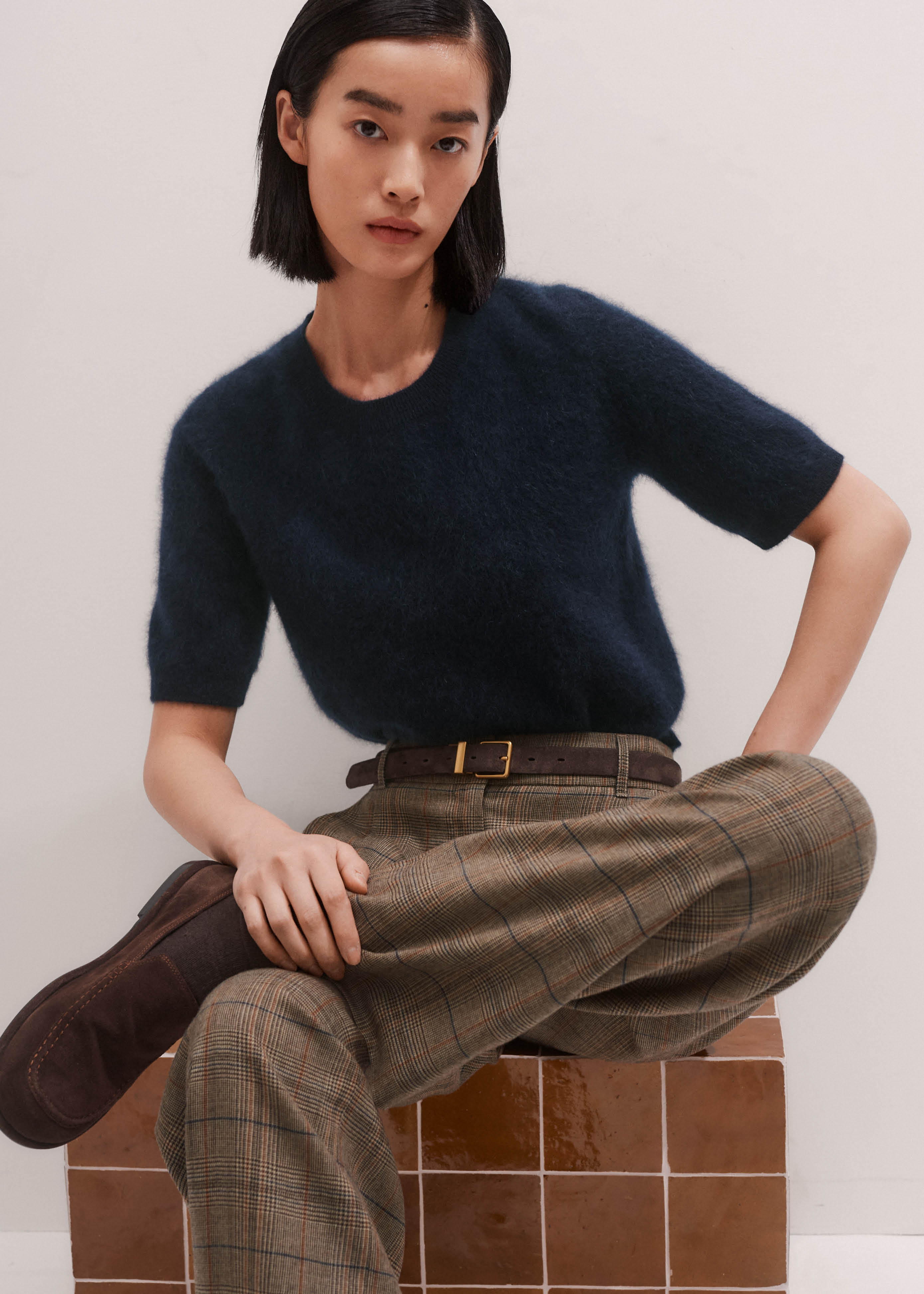 Women's Blue Crop Knit Tee | ME+EM