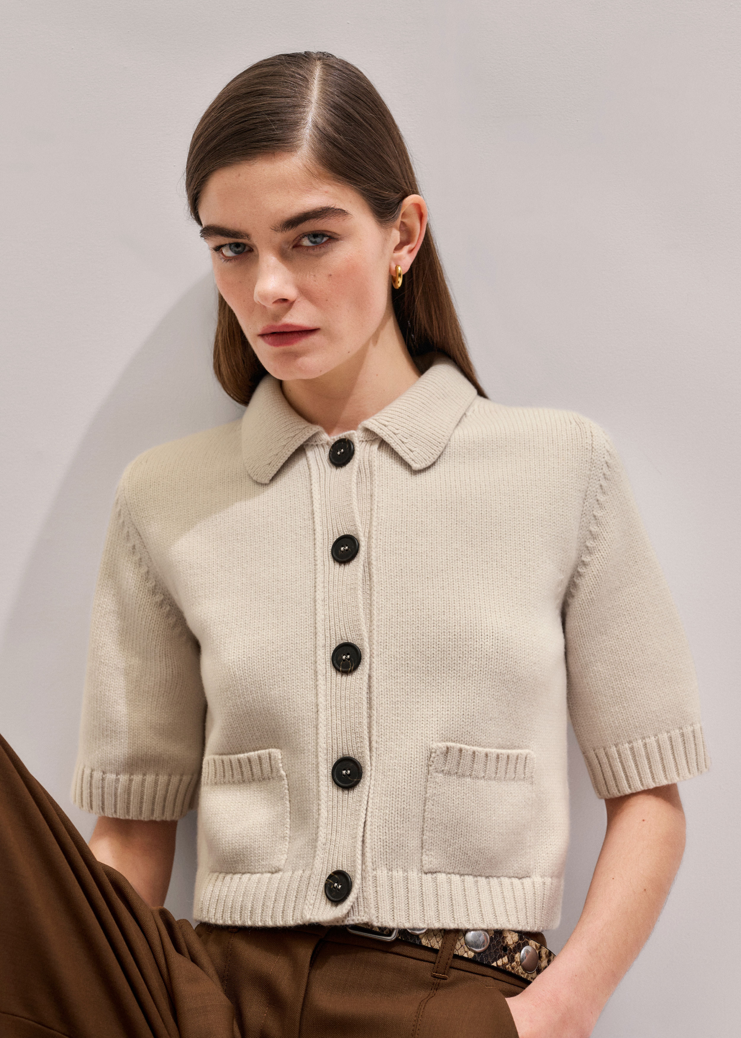 Women's Cream Merino Cashmere Cropped Knit Jacket | ME+EM
