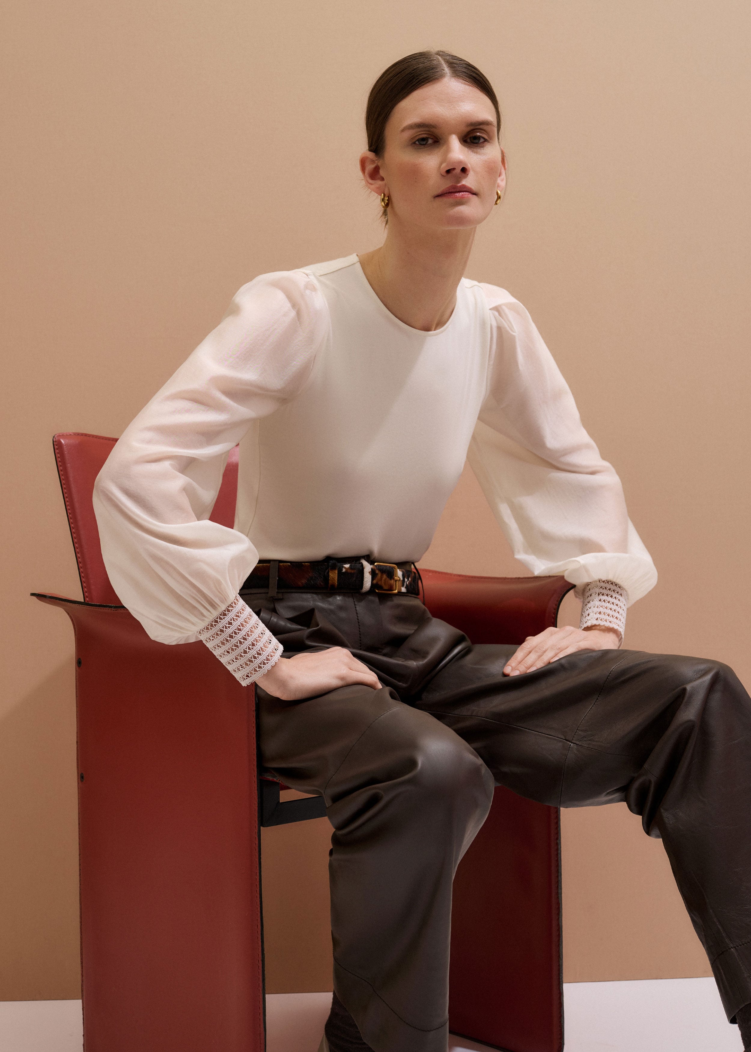 Women's Cream Sheer Mixed Media Layering Blouse | ME+EM