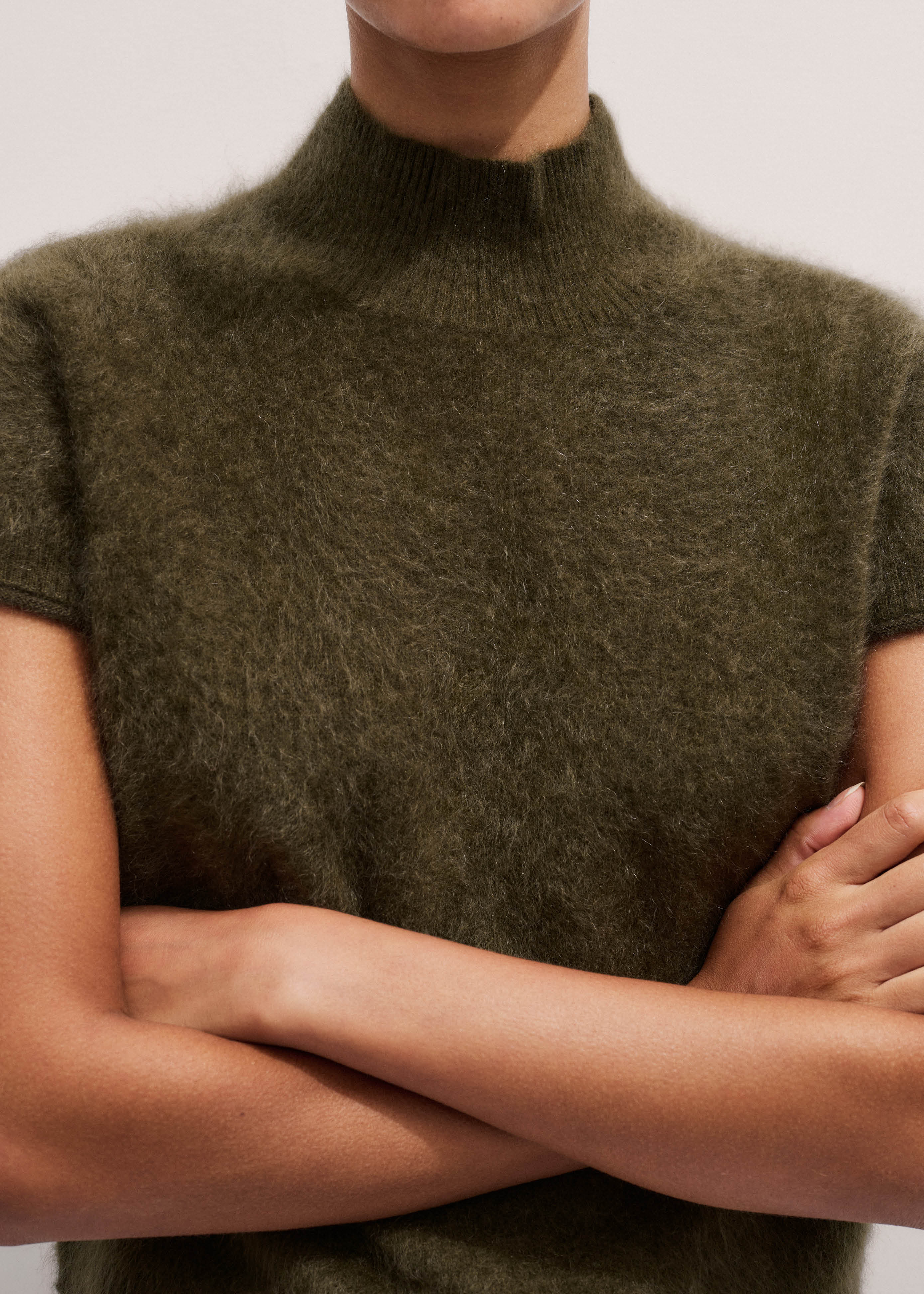 Women's Olive Green Brushed Cashmere Shrunken Baby Tee | ME+EM