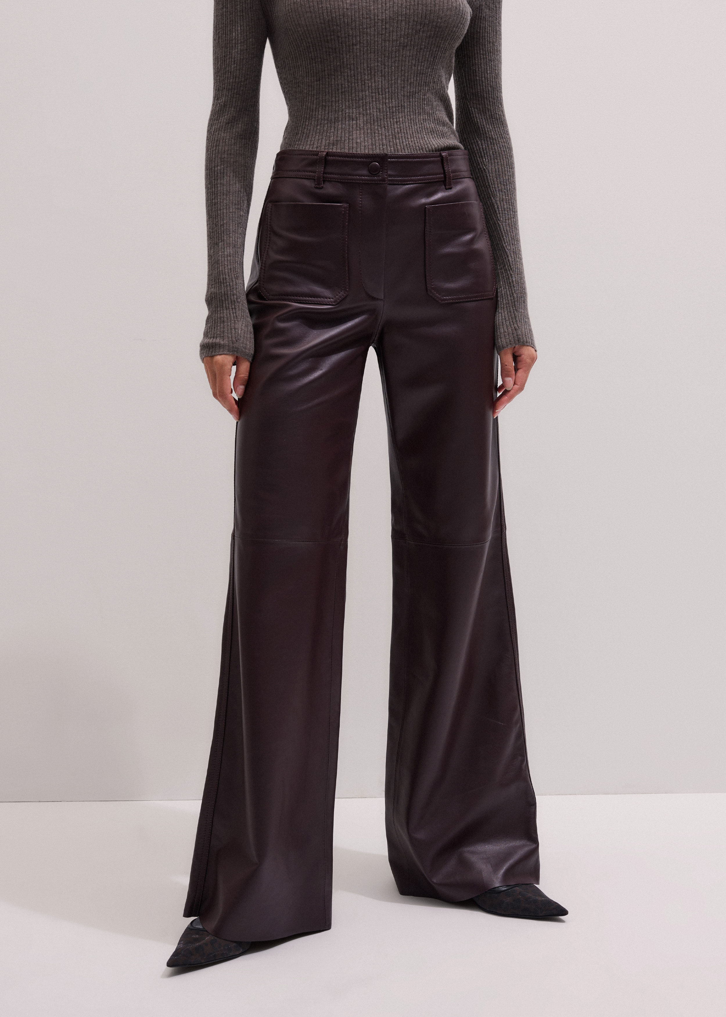 Women's Red Soft Leather Patch Pocket Boot Cut Trouser | ME+EM