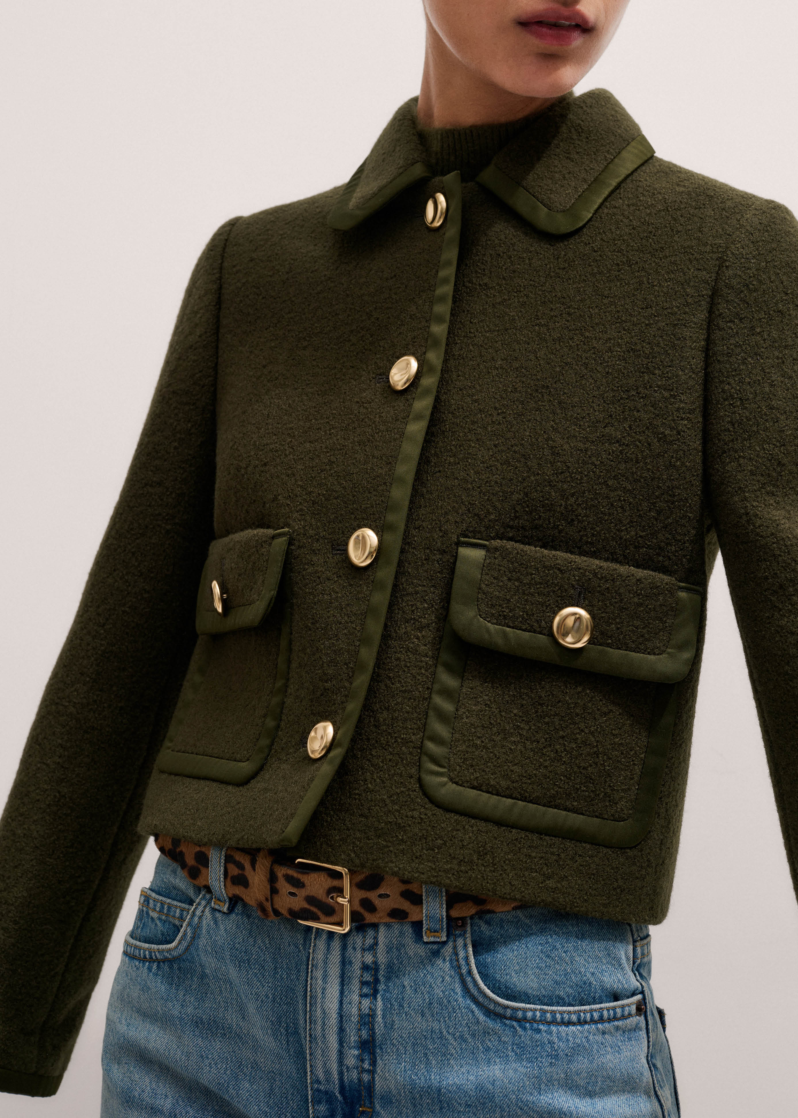 Women's Olive Green Straight Crop Jacket | ME+EM