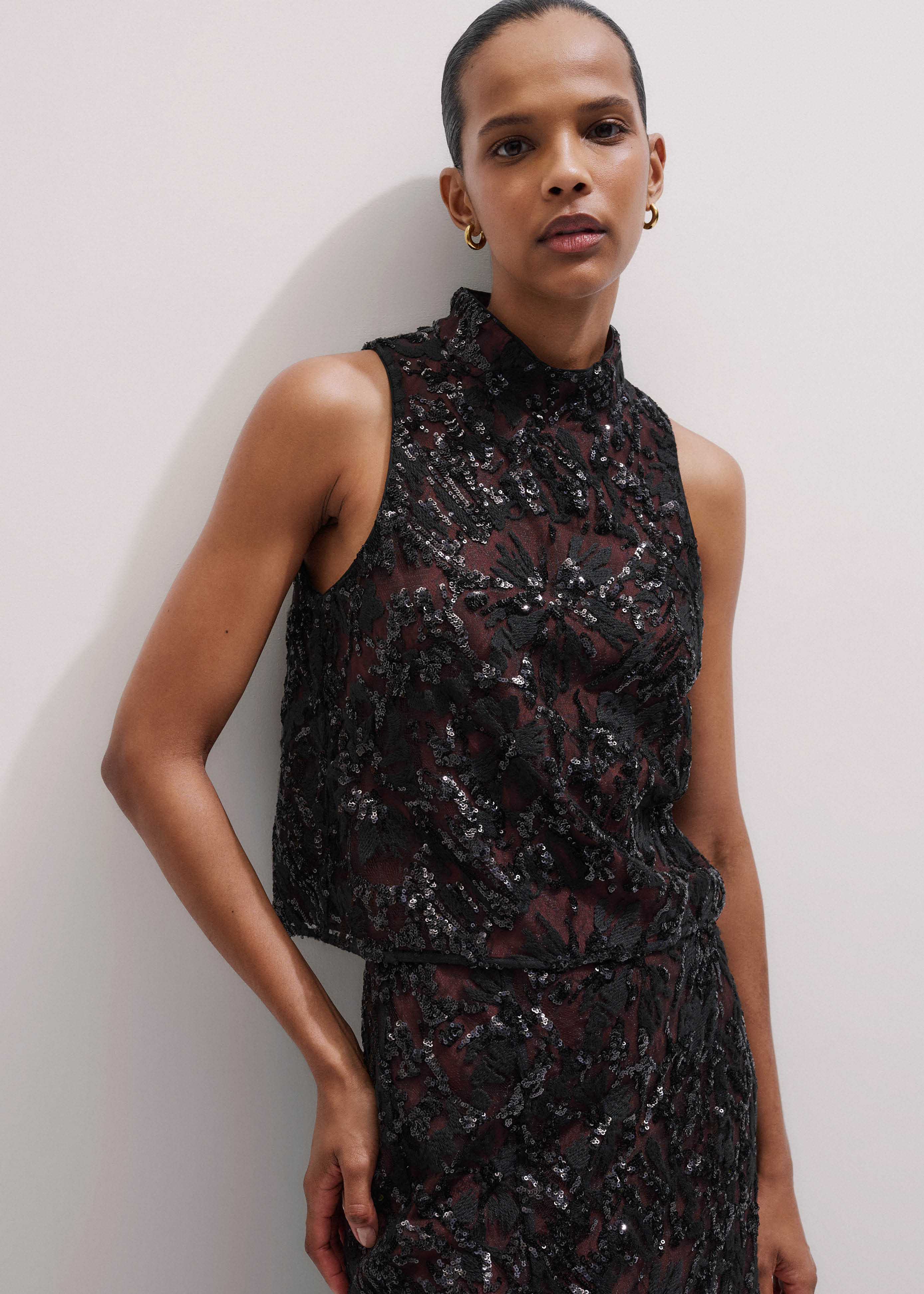 Women's Black Sequin Shell Top | ME+EM
