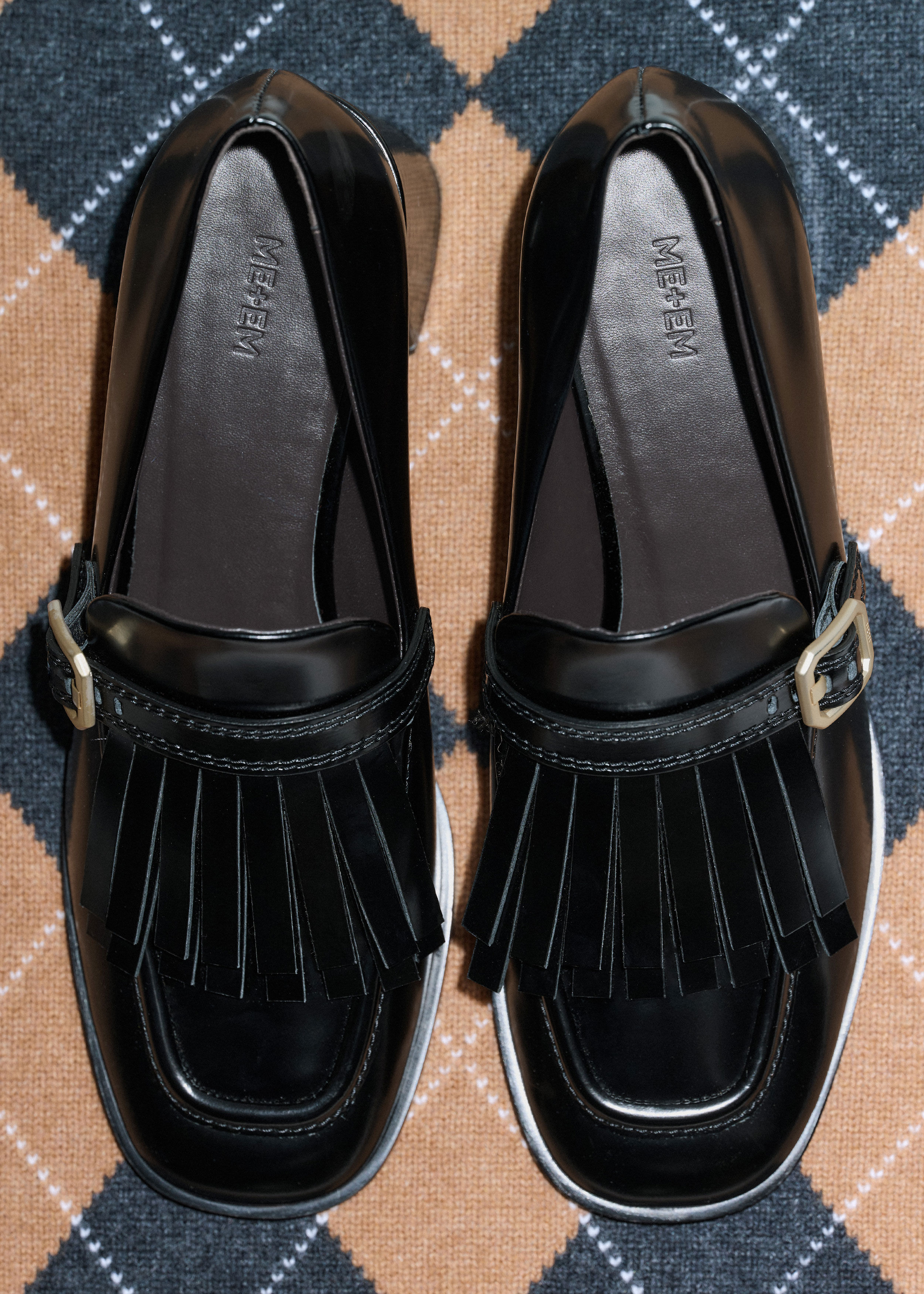 Women's Black Fringe Block Heel Loafer | ME+EM