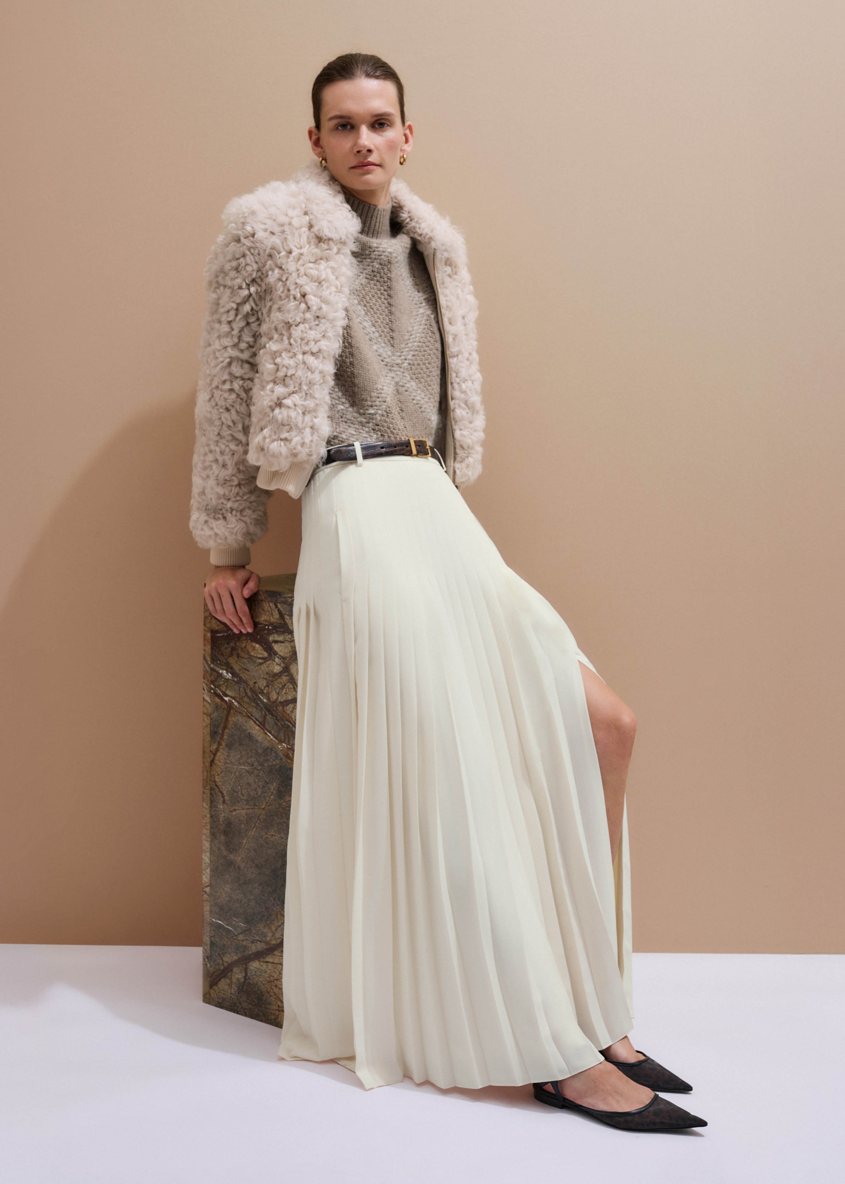 Women's Cream Slit Full-Length Skirt | ME+EM