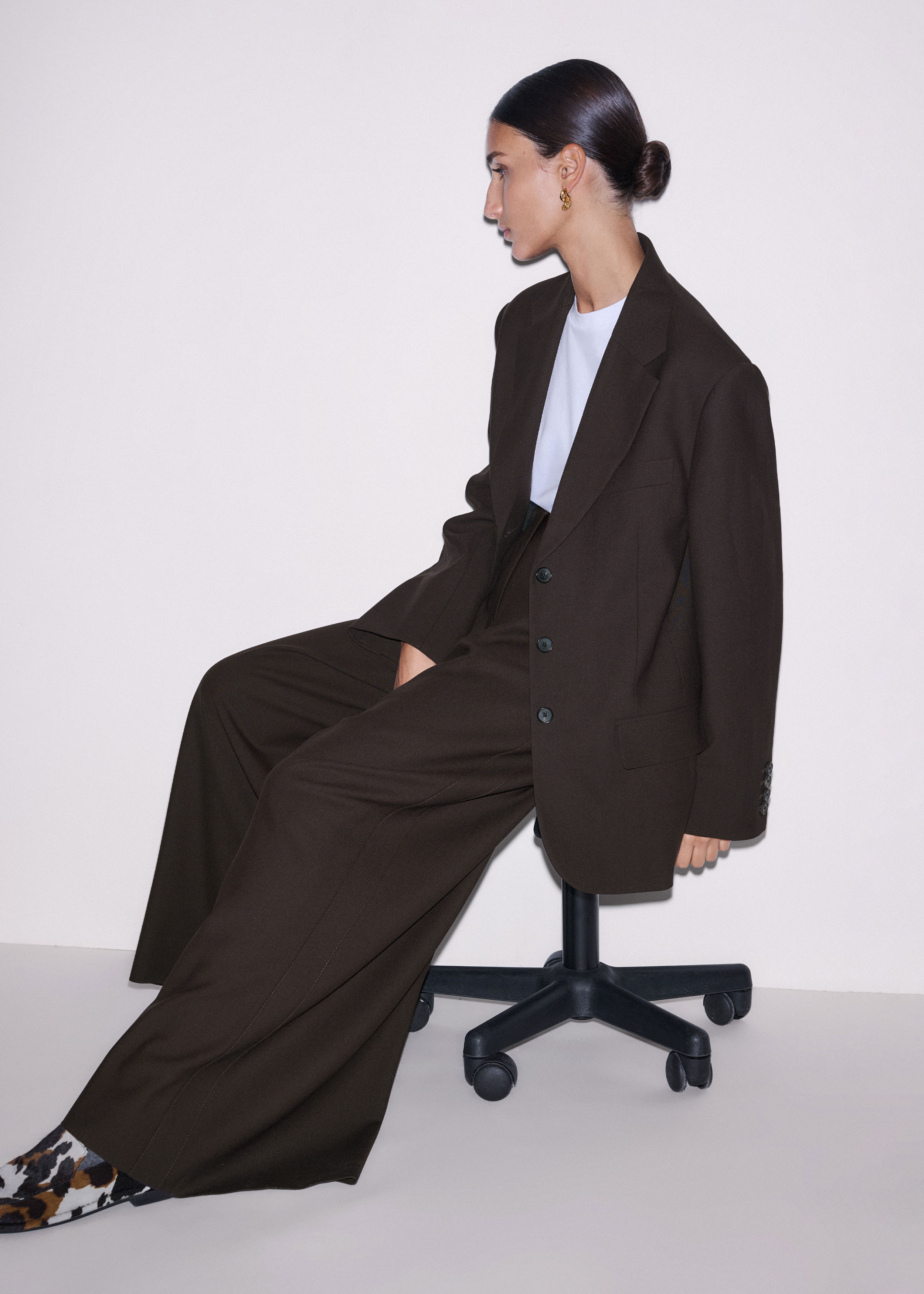 Women's Brown Oversized Blazer + Ultra Wide-Leg Pant Suit | ME+EM