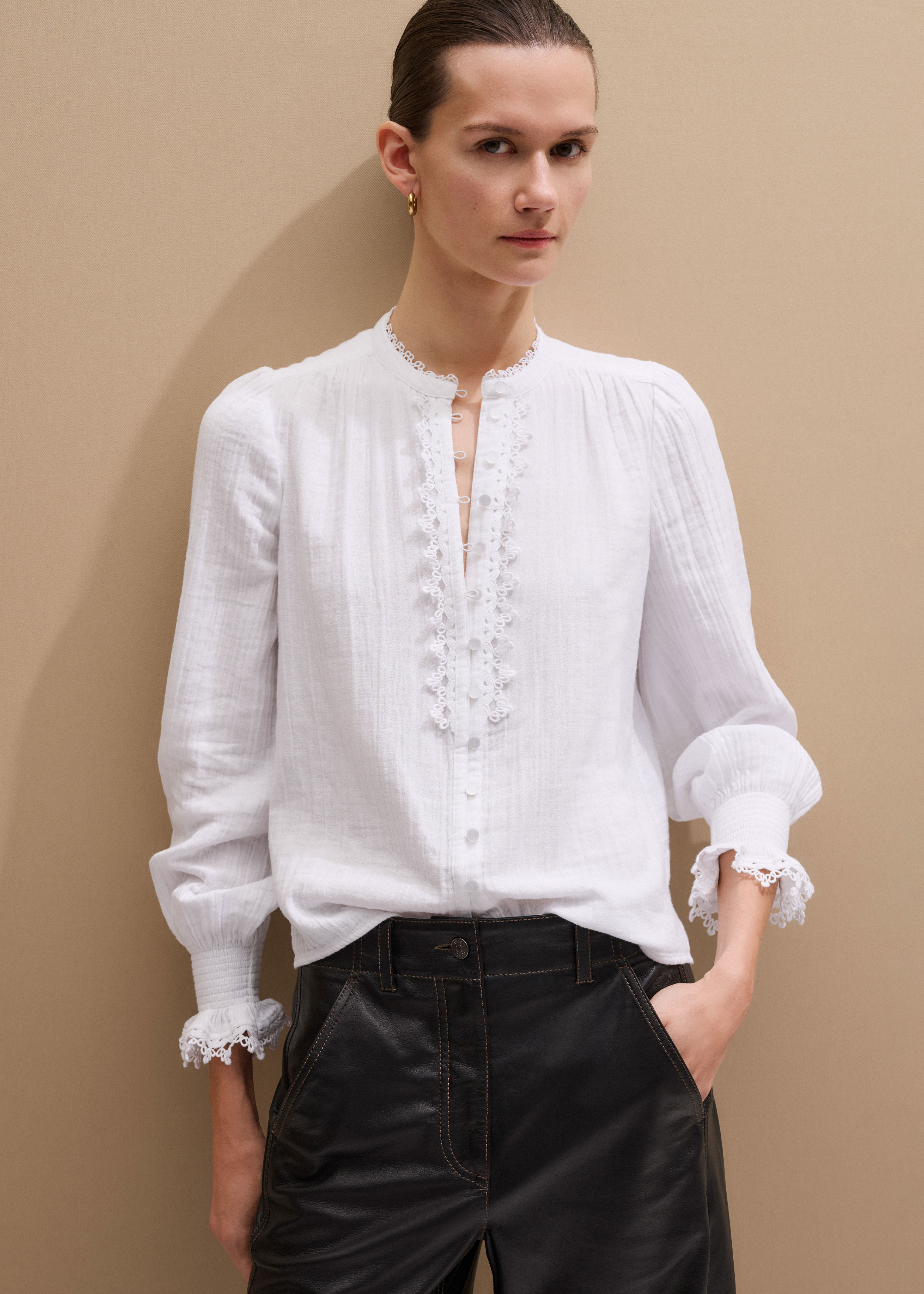 Women's White Cheesecloth Intricate Detail Blouse | ME+EM