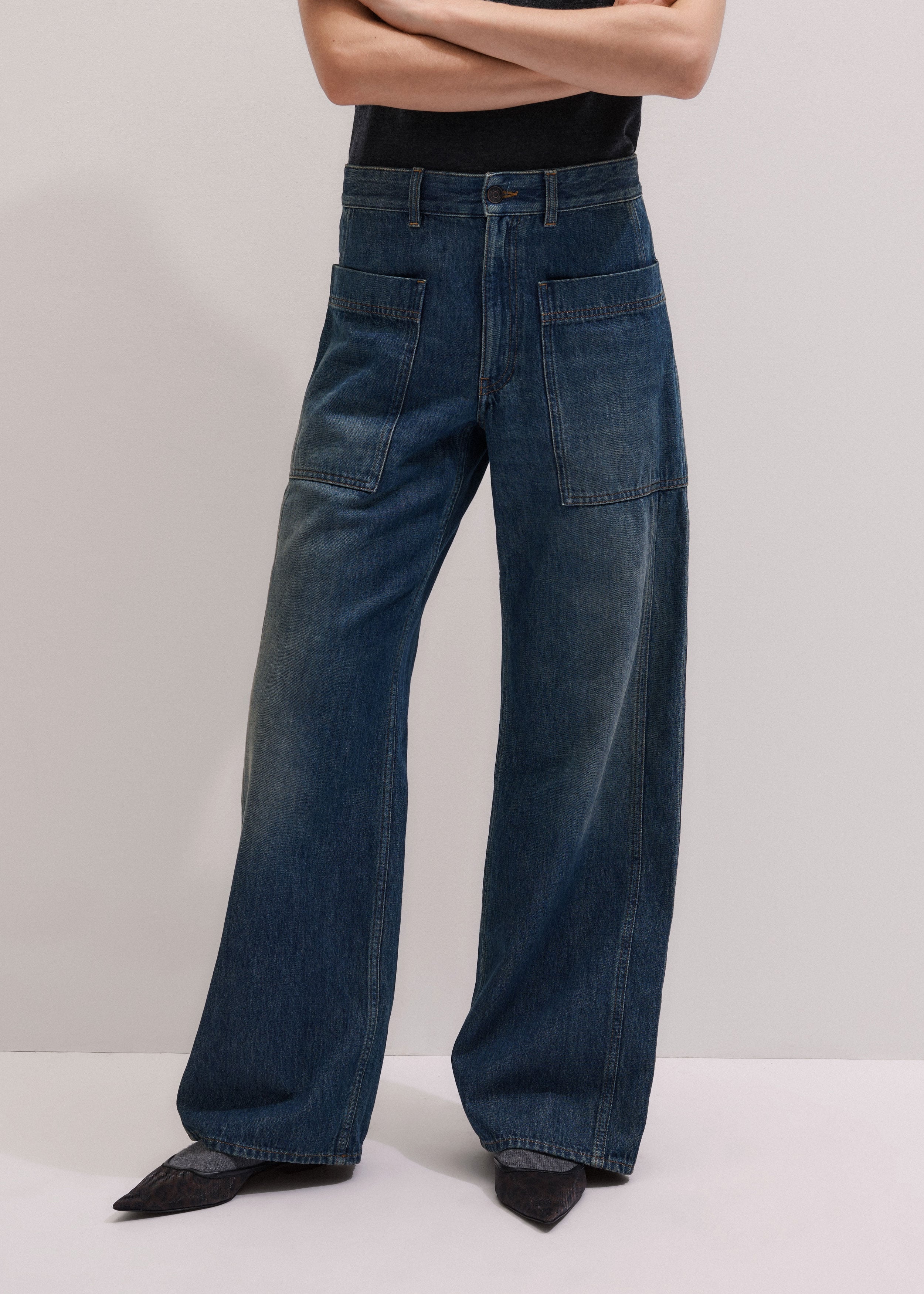 Women's Blue Patch Pocket Baggy Jean | ME+EM