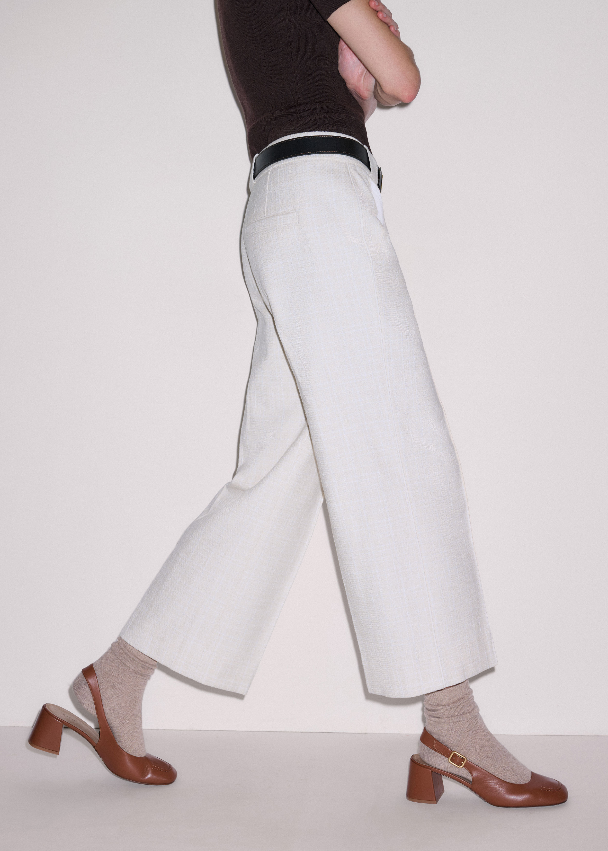 Women's Ivory Textured Straight Crop Trouser | ME+EM