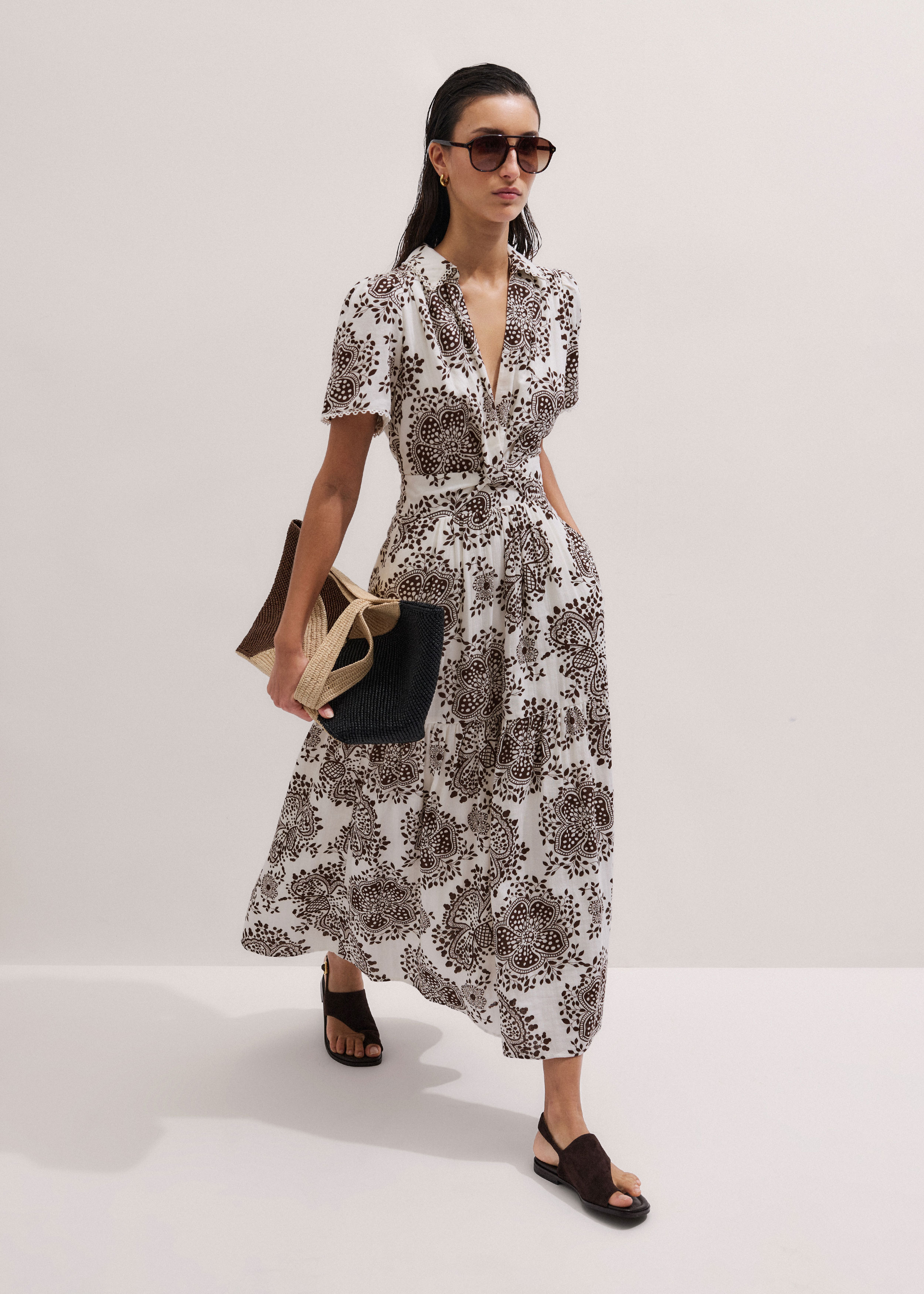 Women's White Cheesecloth In-Full-Bloom Print Maxi Dress + Belt | ME+EM