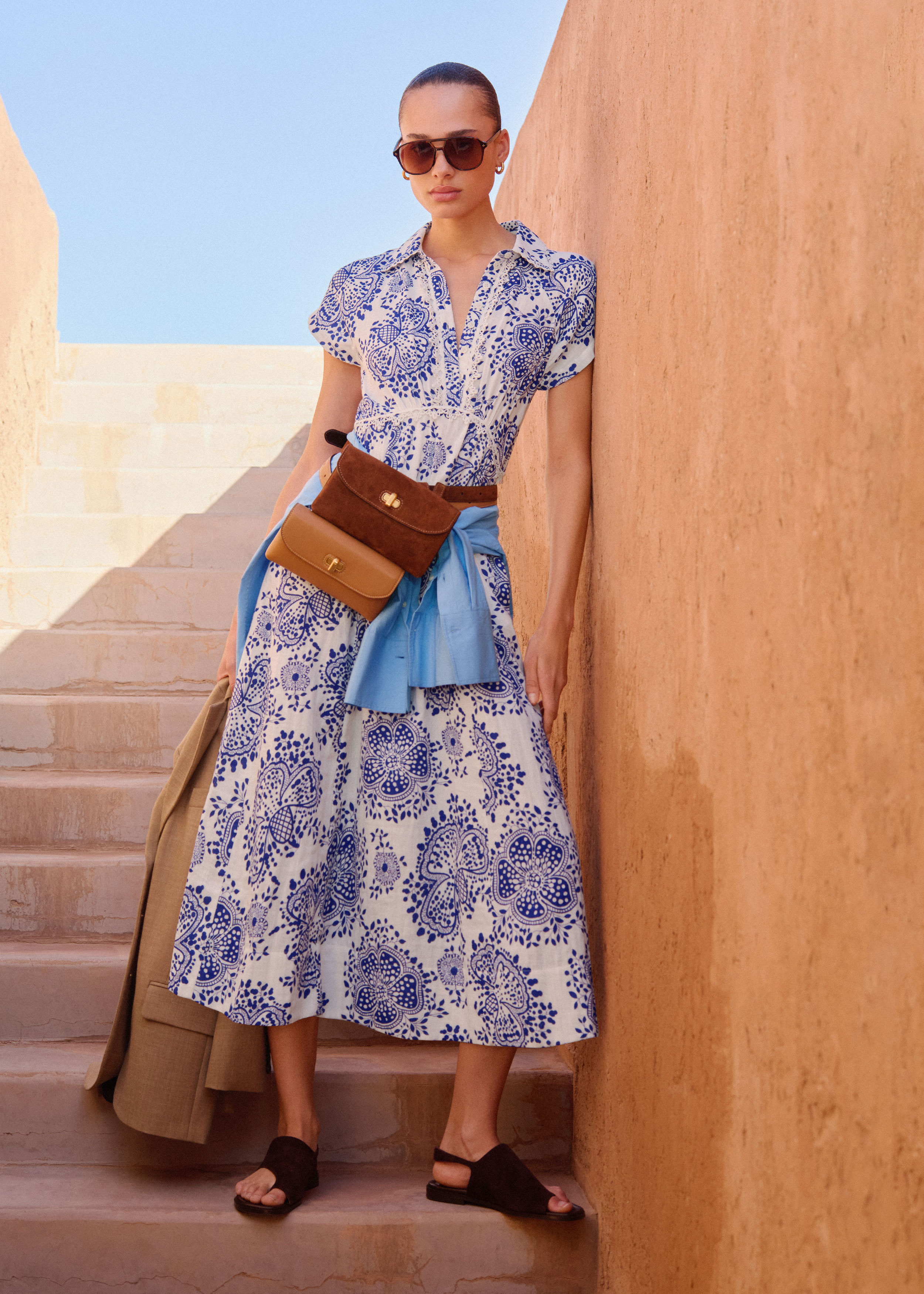 Women's White Cheesecloth Fit + Flare In-Full-Bloom Print Midi Dress ...