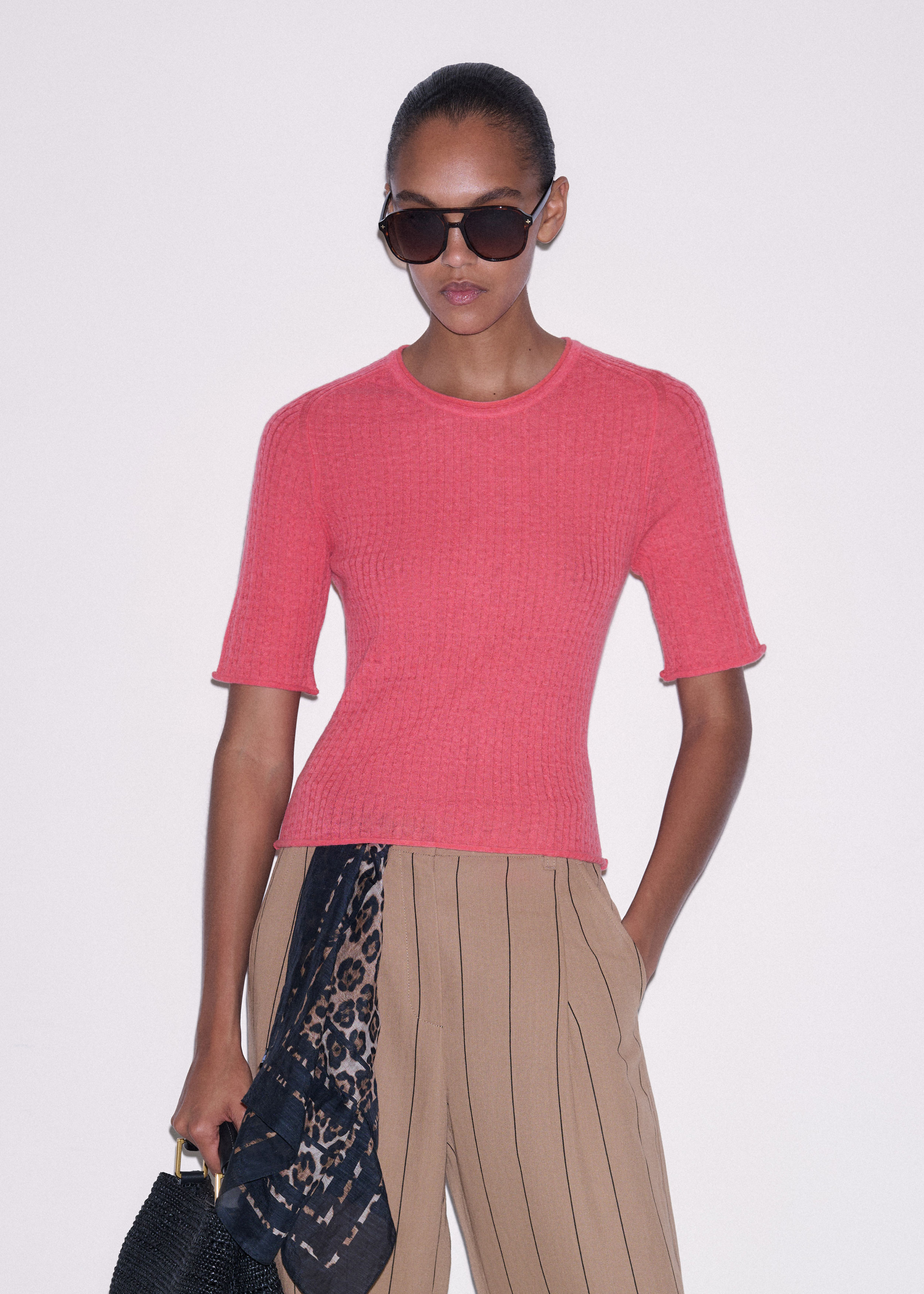 Women's Pink Lofty Cable Slim Tee | ME+EM