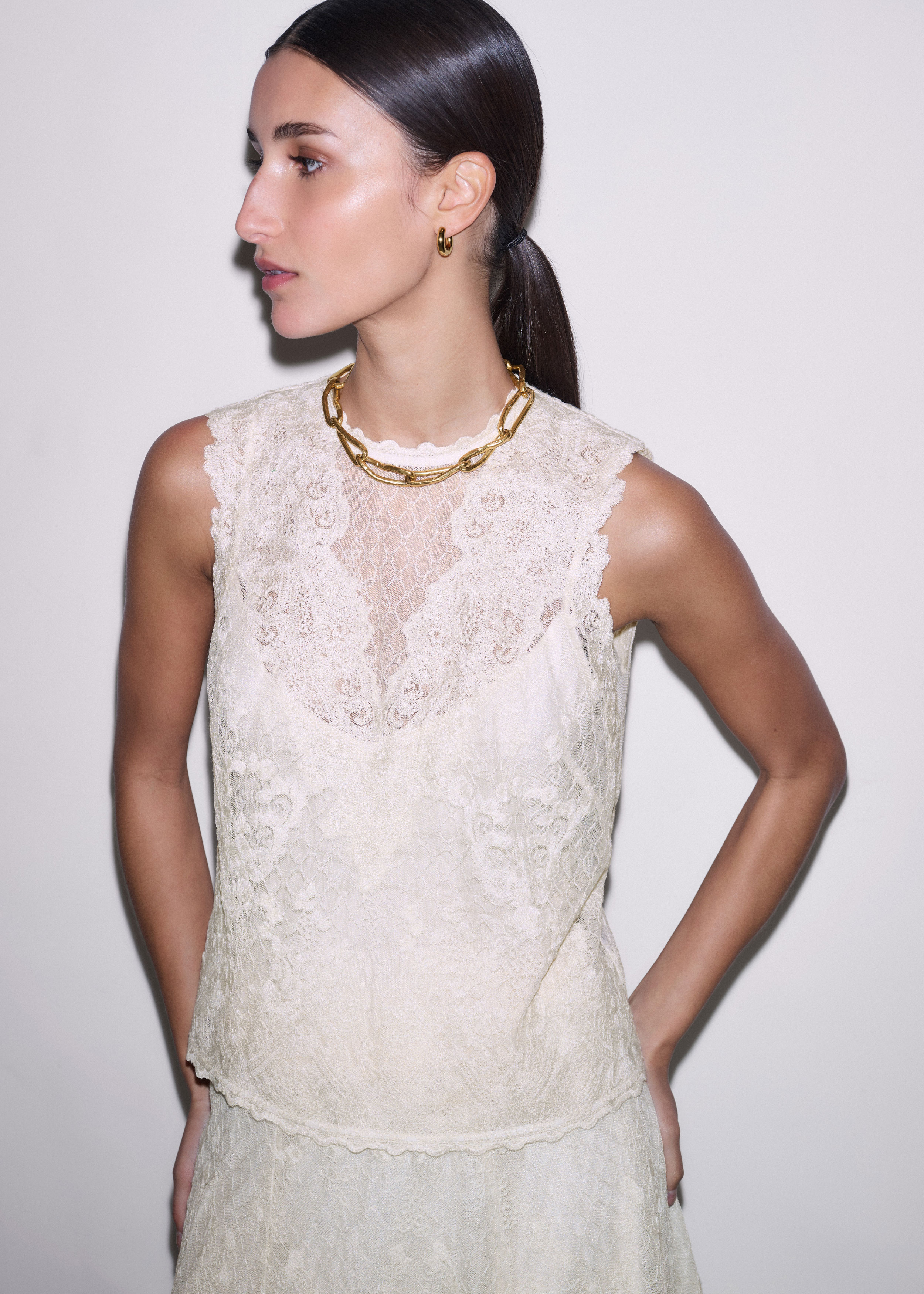Women's Cream Embroidered Tulle Summer Occasion Top + Cami | ME+EM