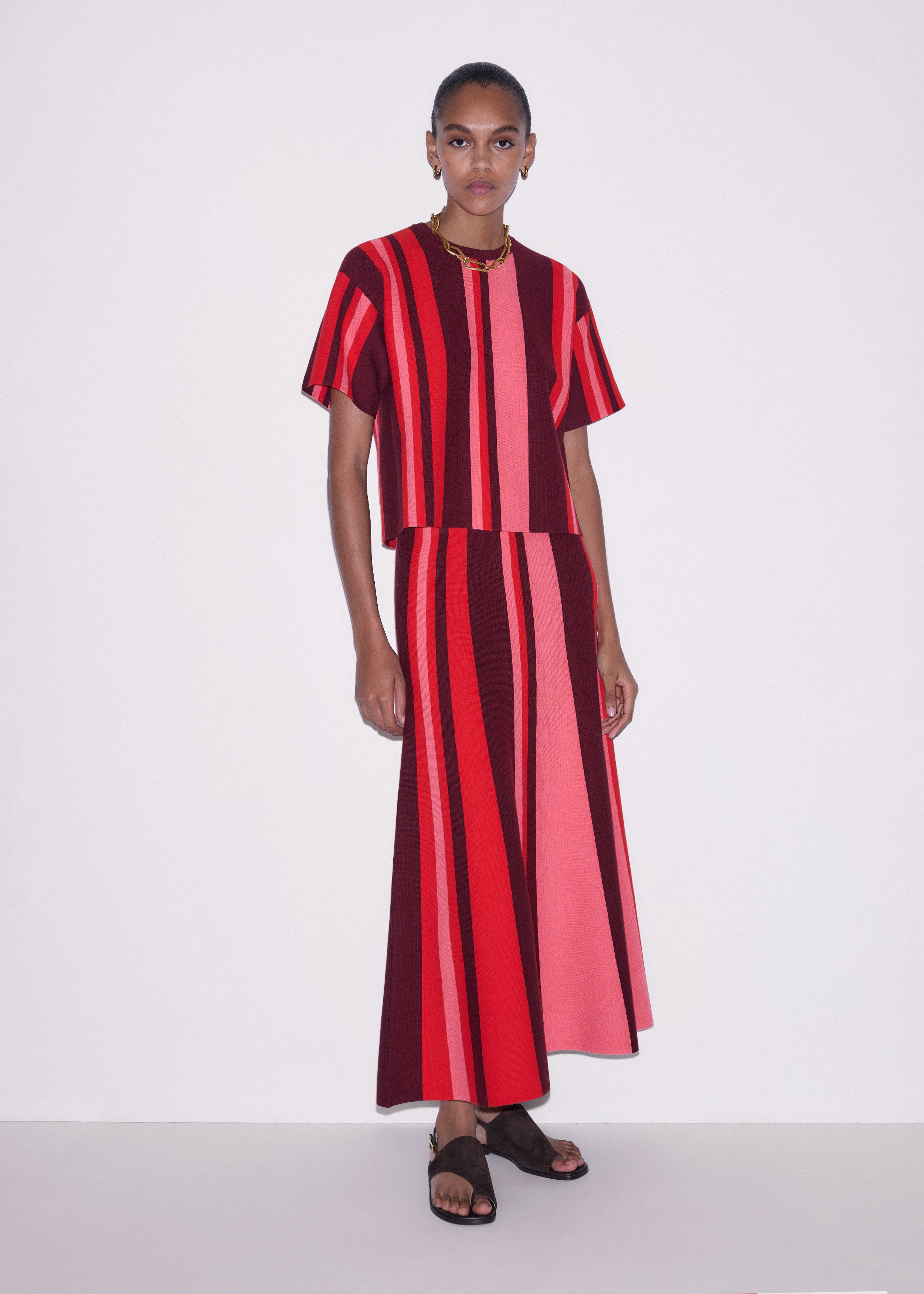 Women's Pink Relaxed Knit Tee + A-Line Knit Skirt Co-ord | ME+EM