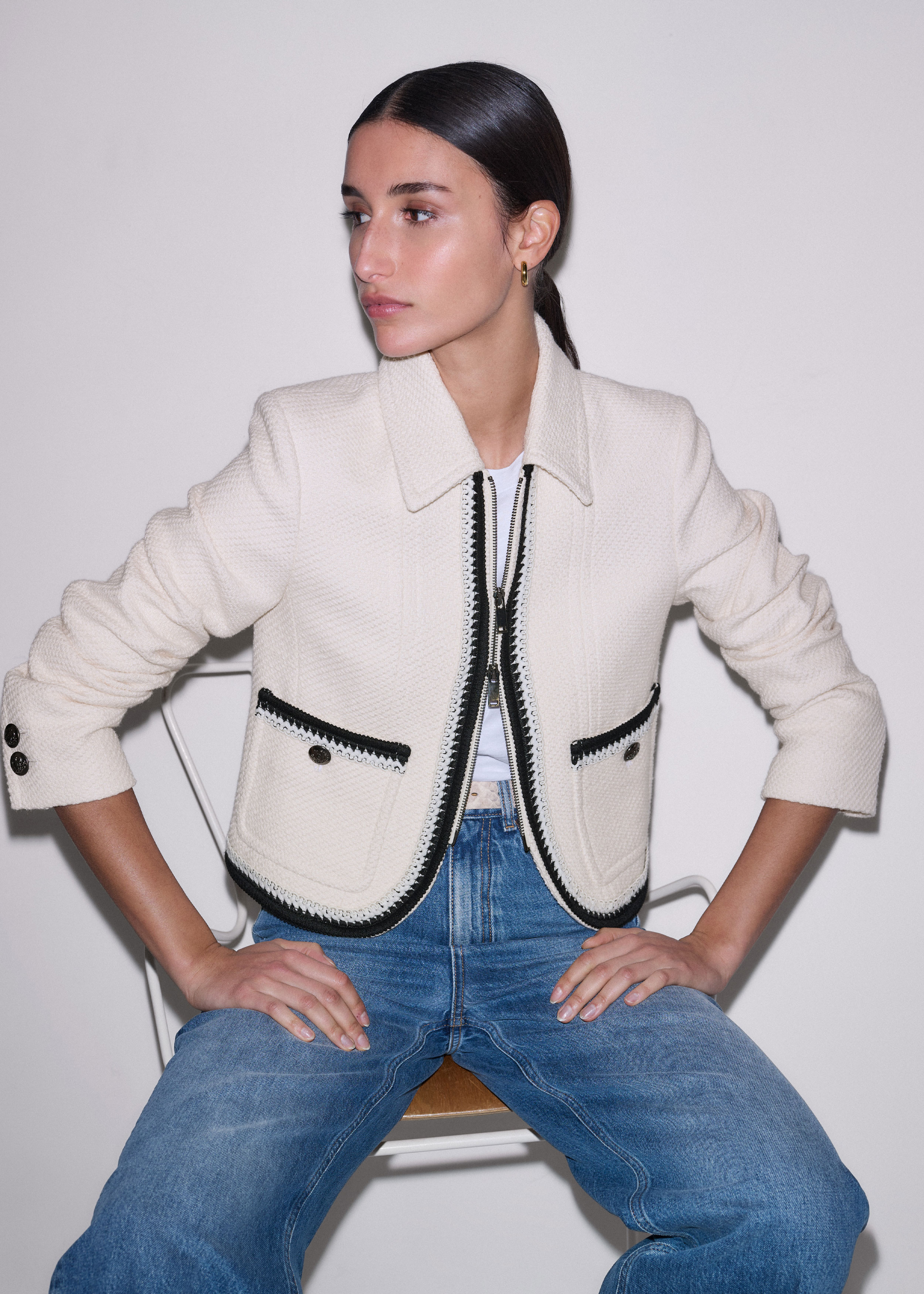 Women's Cream Straight Crop Jacket | ME+EM