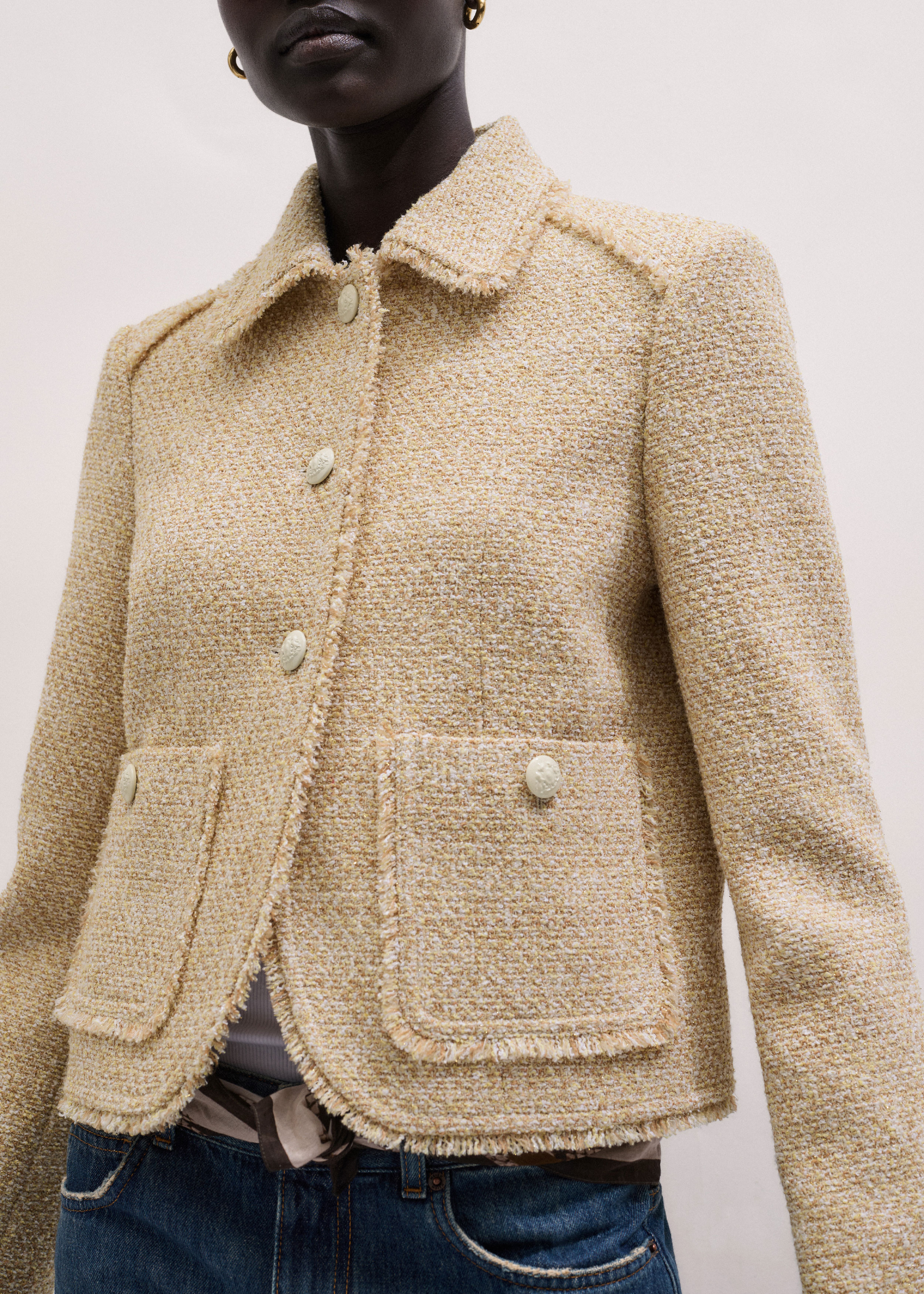 Women's Cream Fringed Short Jacket | ME+EM
